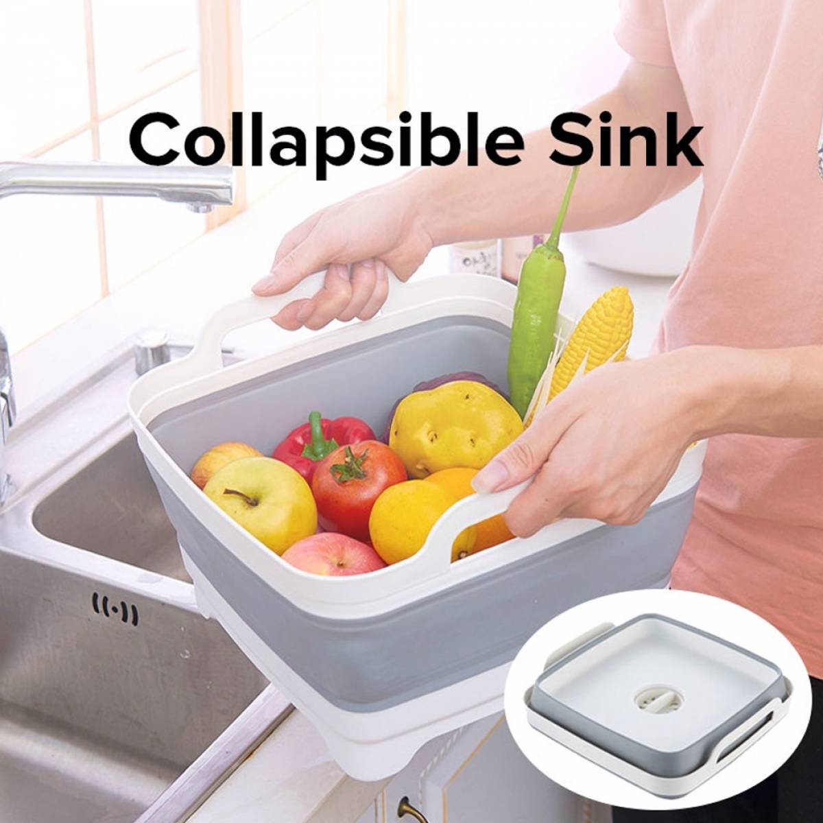 Collapsible Sink Drain Plug Carry Handles Wash Fruits Vegetable Dish ...