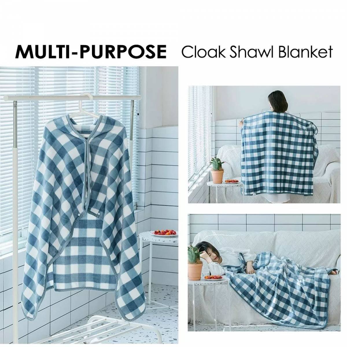 Double Layer Multi-purpose air conditioning Cloak Shawl Blanket Lazy ...