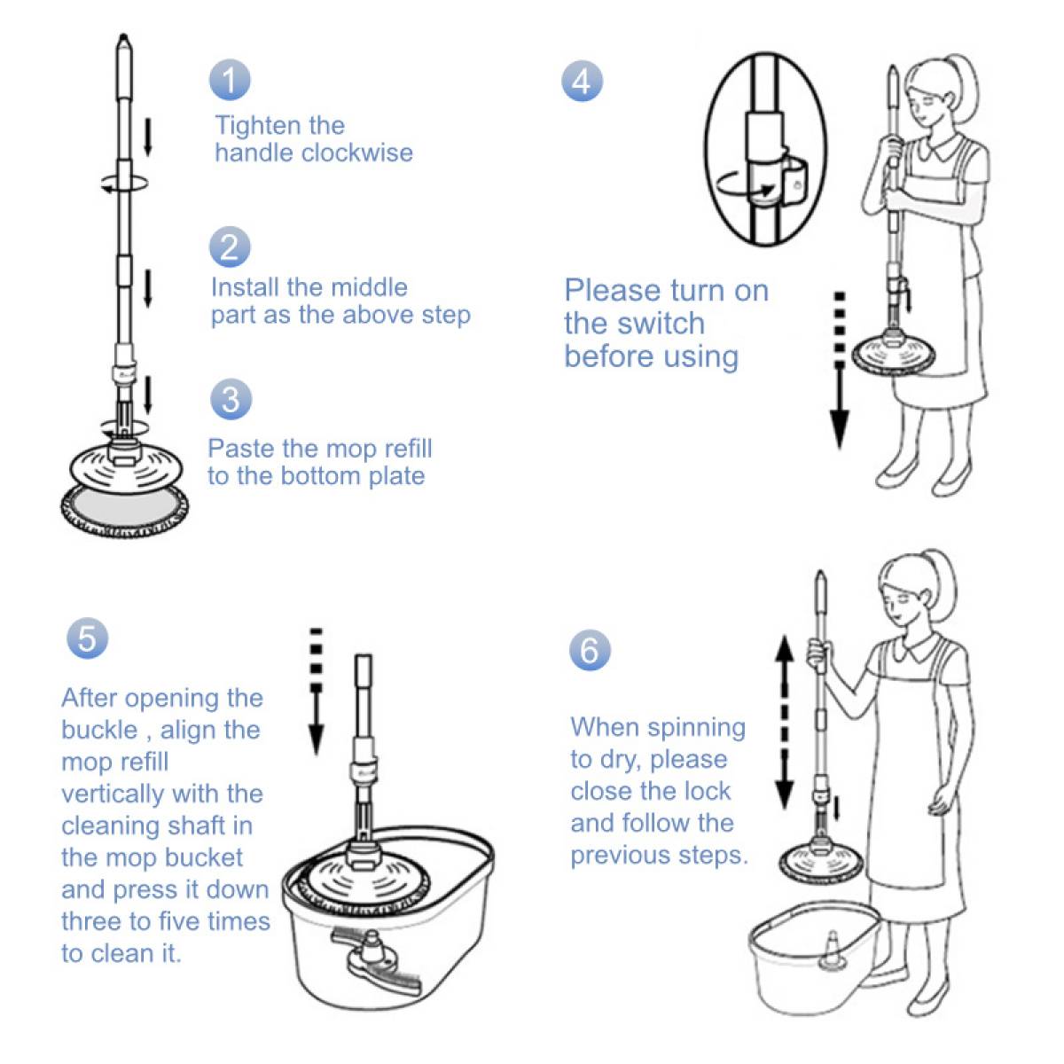 Farcent Flat Spin Mop Compact Dual-axis Spin Mop Set Stainless Steel ...