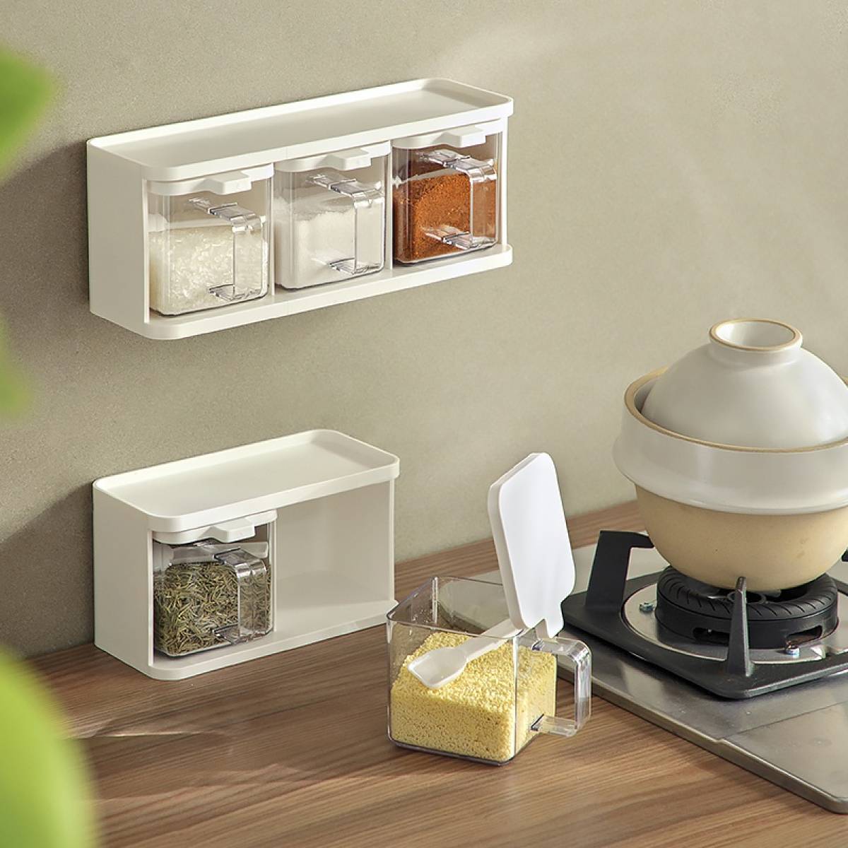 Kitchen Condiment Storage Box Set Transparent Seasoning Box Set Wall ...