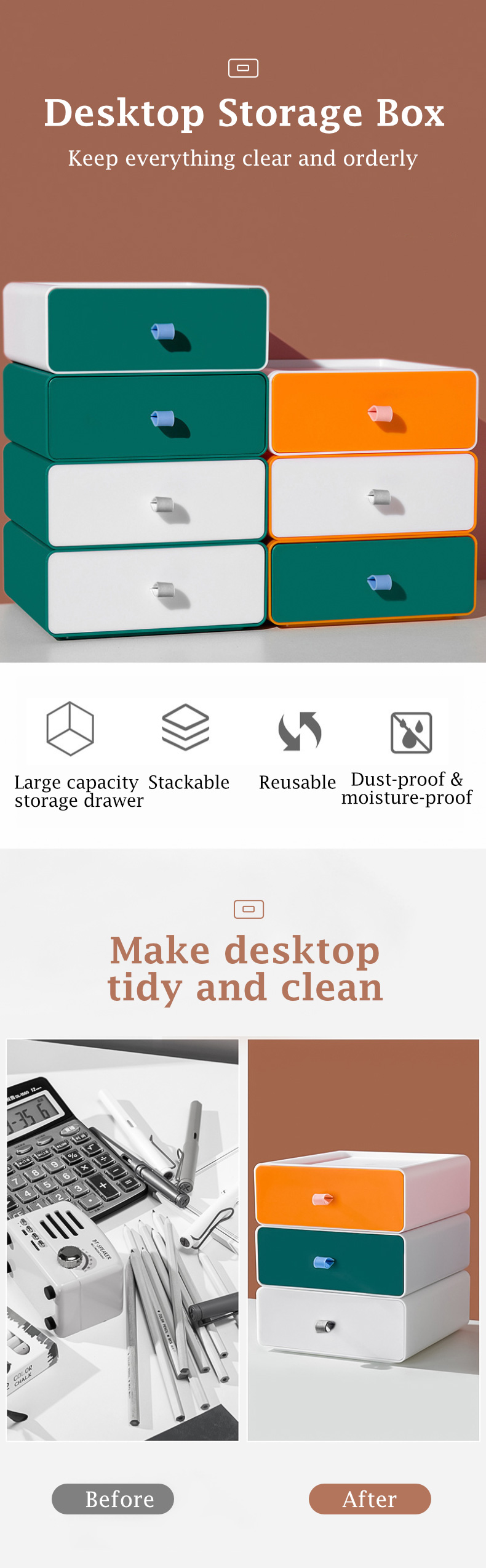 Desktop Drawer Multi-purpose Stackable Storage Box Office Supplies ...