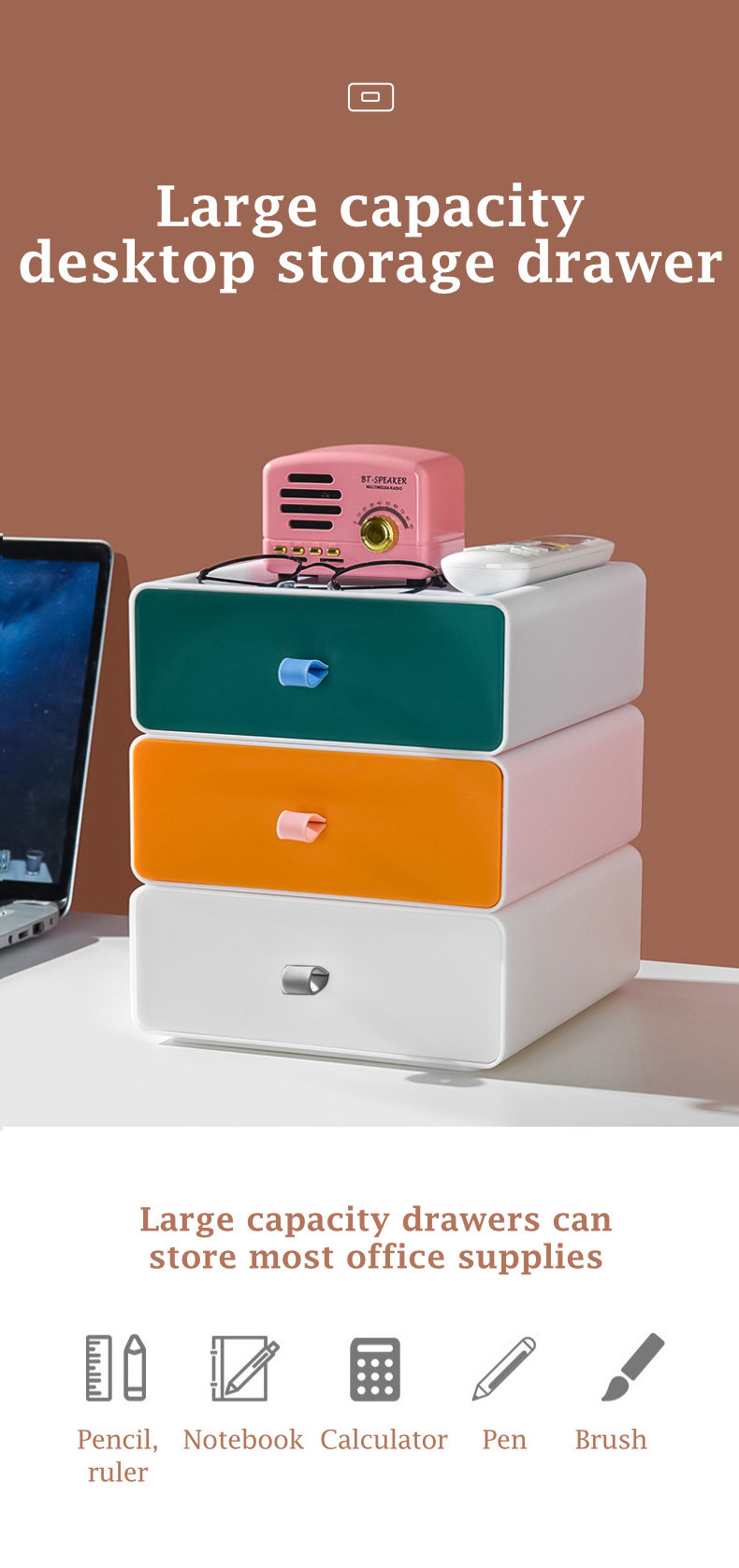 Desktop Drawer Multi-purpose Stackable Storage Box Office Supplies ...