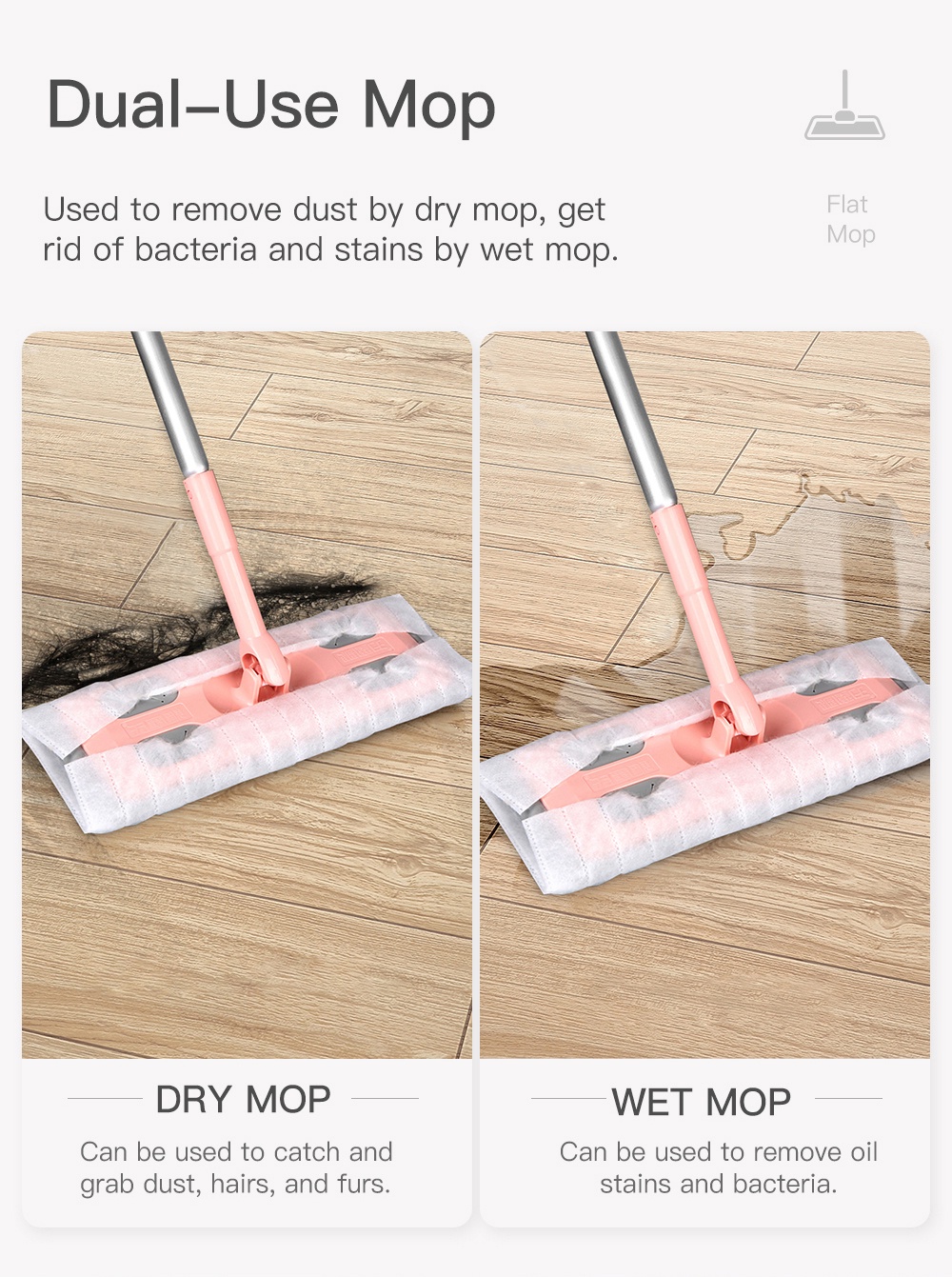 Farcent Wet and Dry Dual-Use Mop Lightweight Floor Window Flat Mop ...